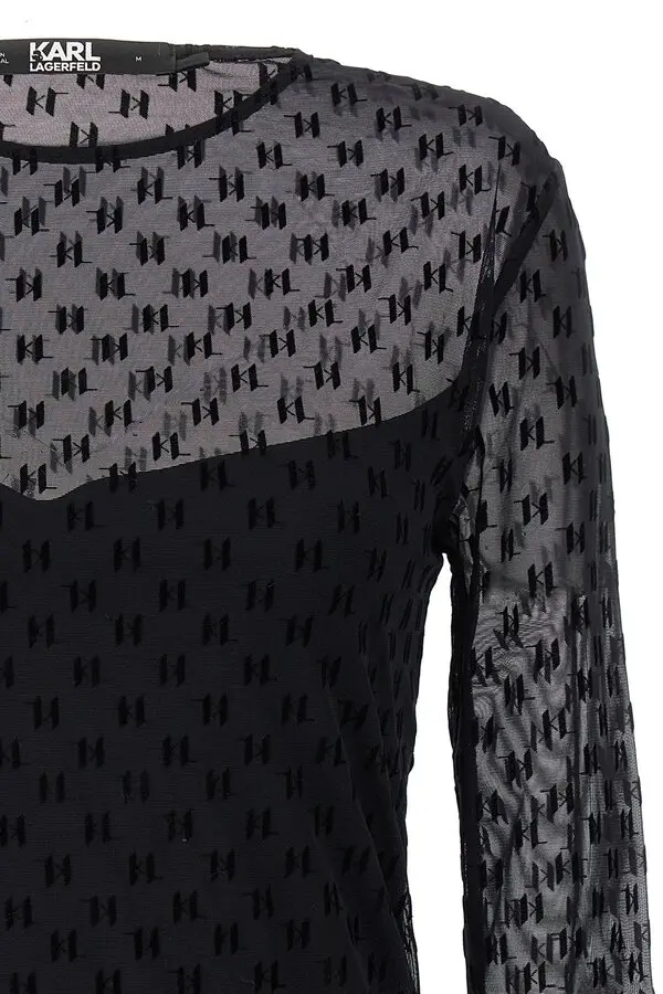 Karl Lagerfeld Long Sleeved Mesh Crewneck Top