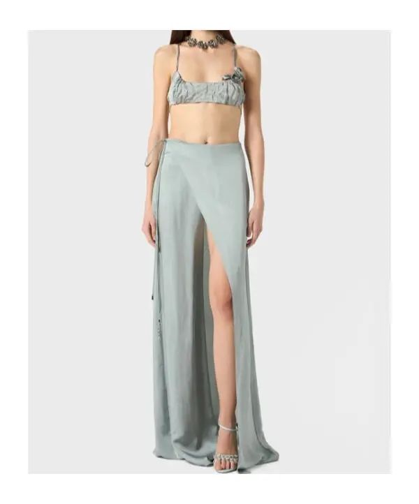 Blumarine High Waisted Wrap Detail Trousers - Gray