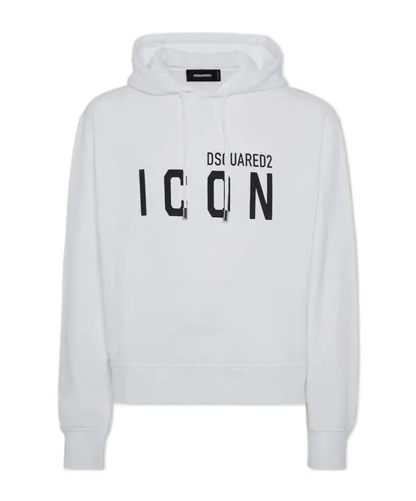 Dsquared2 Icon Logo Printed Drawstring Hoodie - White