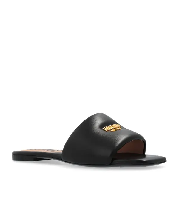 Moschino Padded Slip-on Sandals With Logo Plaque