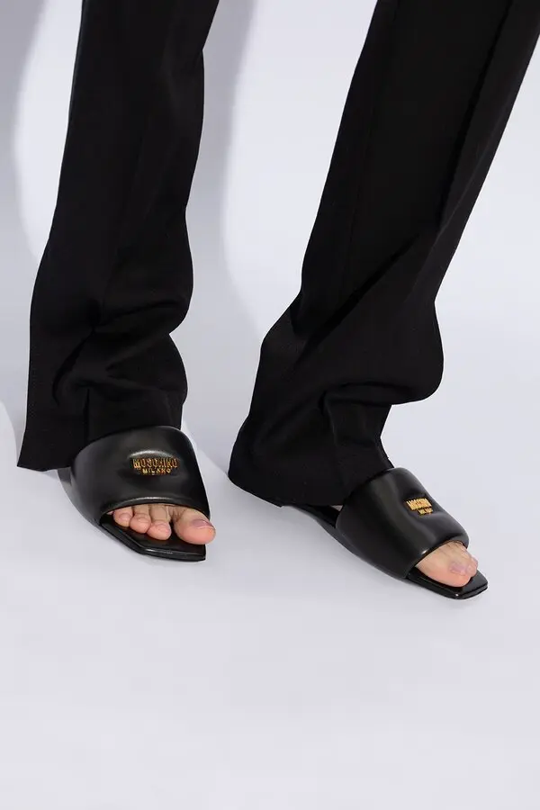 Moschino Padded Slip-on Sandals With Logo Plaque