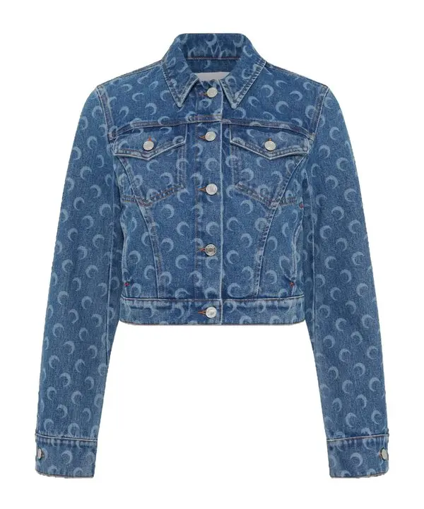 MARINE SERRE Moon- Laser-etched Water-resistant Short-sleeved Denim Jacket - Blue