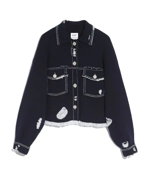 BARRIE Fringe-trim Denim Jacket - Black