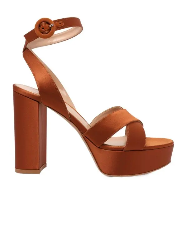 GIANVITO ROSSI Crossover Platform Block Heel Sandals - Brown