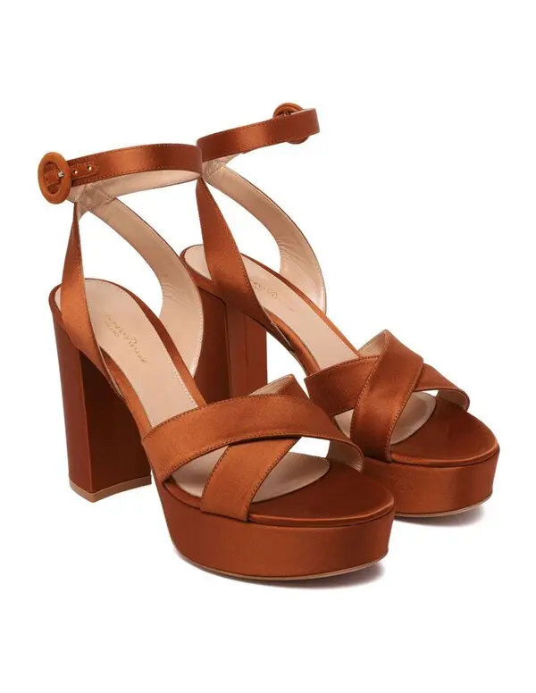 GIANVITO ROSSI Crossover Platform Block Heel Sandals - Brown