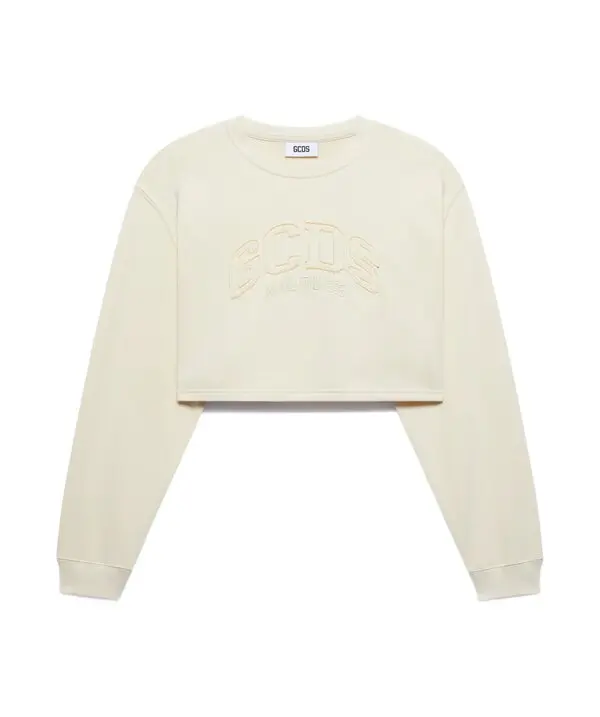 Gcds Logo Cropped Sweatshirt - Bone