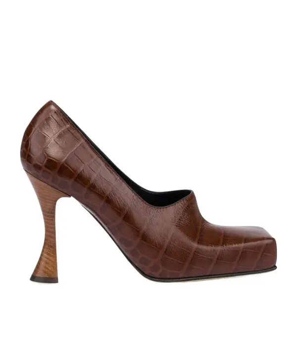 Moschino Crocodile-embossed Square-toe Pumps - Brown