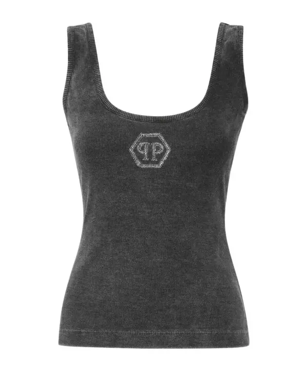 Philipp Plein Washed-effect Ribbed Tank Top - Grey
