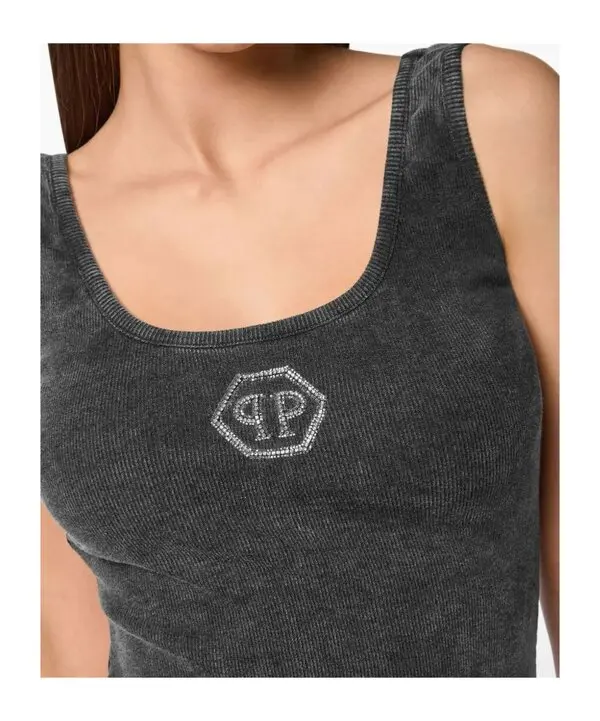 Philipp Plein Washed-effect Ribbed Tank Top