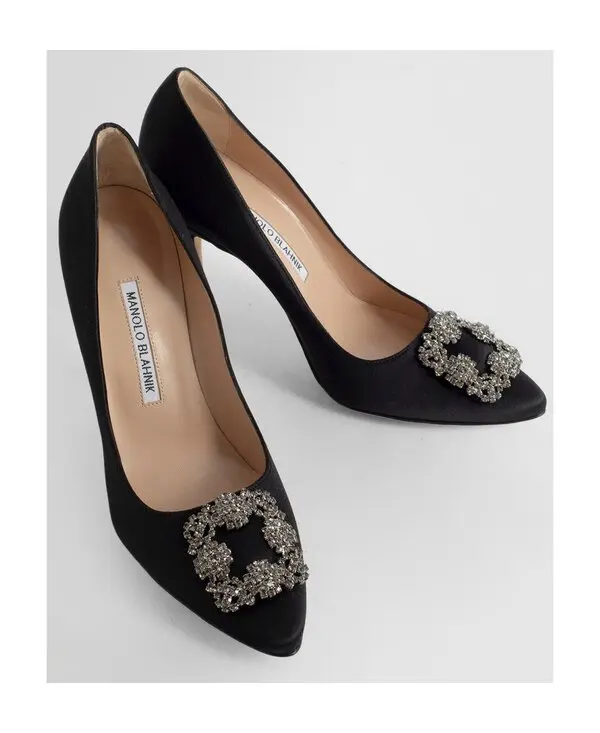 Manolo Blahnik Hangisi Embellished Satin Pumps