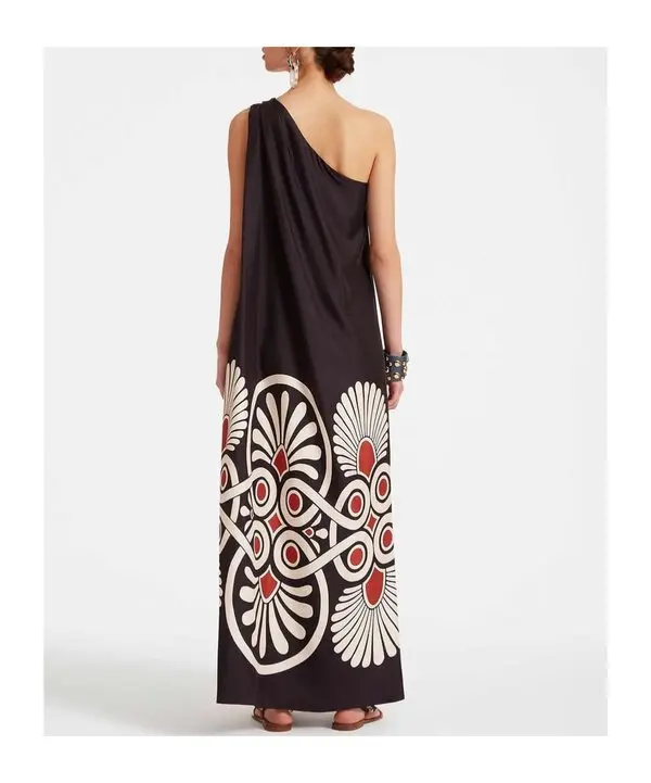 La DoubleJ Roy Geometric-print Silk One-shoulder Maxi Dress