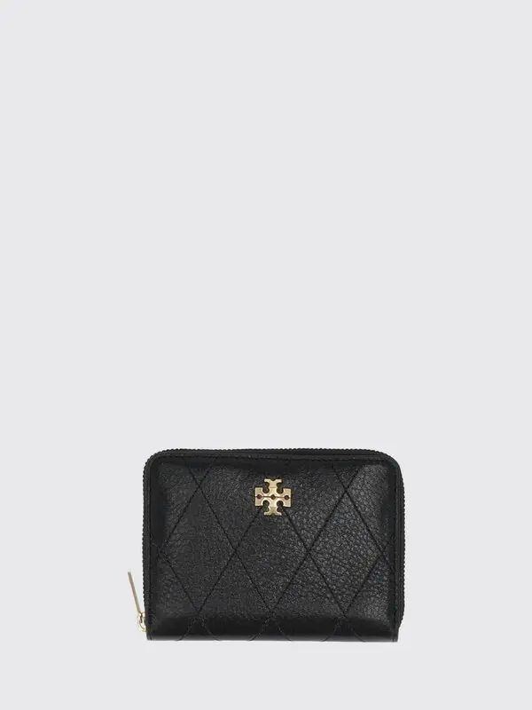 Tory Burch Charlie Small Leather Zip-around Wallet With Double T Logo - Black