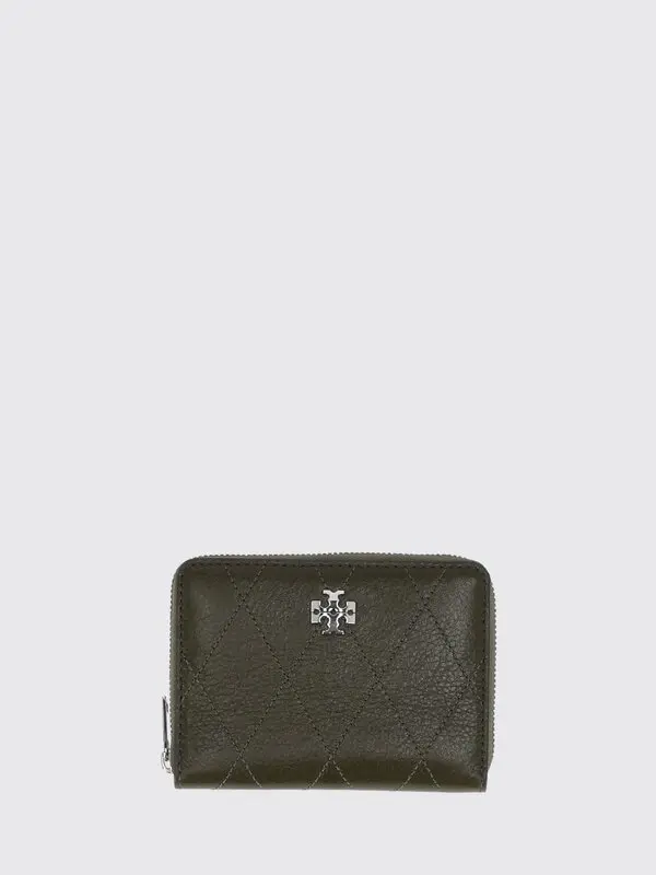 Tory Burch Charlie Small Leather Zip-around Wallet With Double T Logo - Green