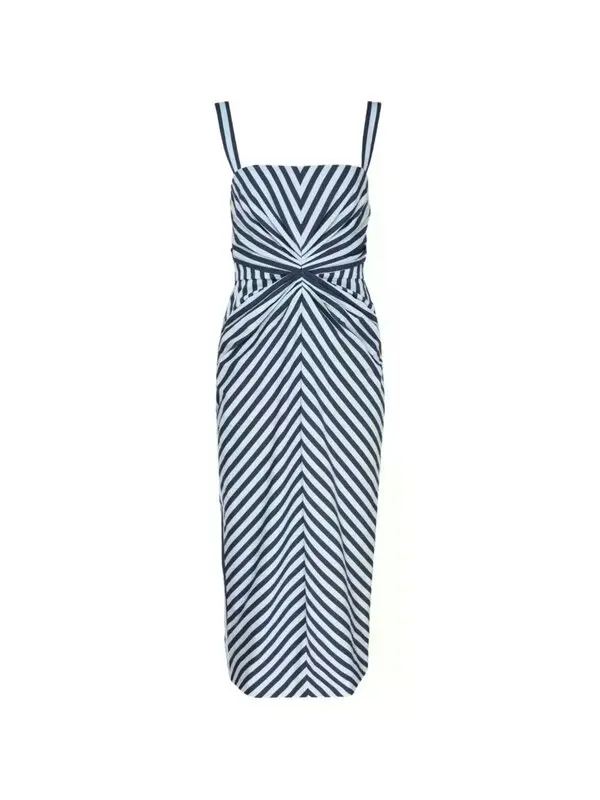 Carolina Herrera Striped Ruched-detail Midi Dress - Blue