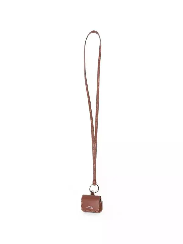 A.p.c. Logo-print Leather Airpods Pro Case Keyring - Brown