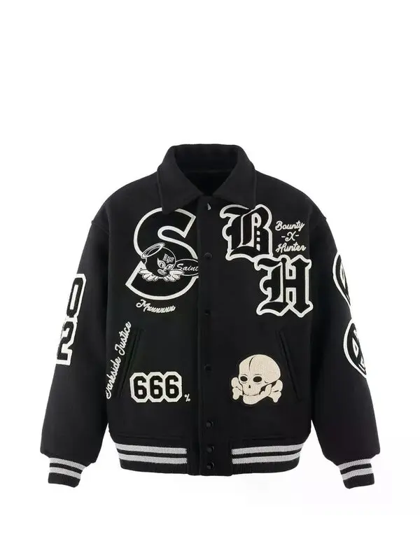 SAINT MXXXXXX Patch-detail Varsity Jacket - Black