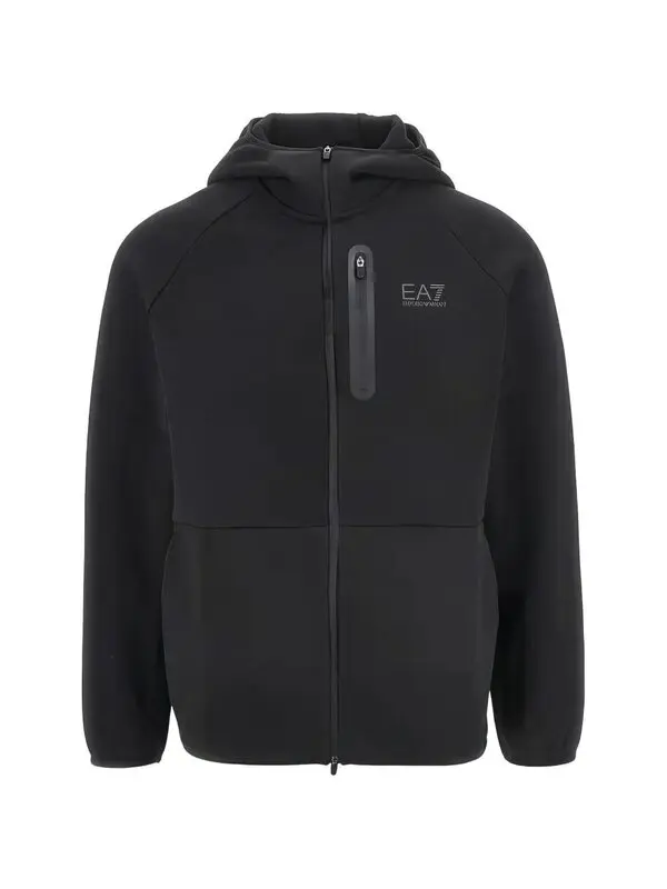 EA7 Natural Ventus 7logo-print Zip-up Hoodie - Black