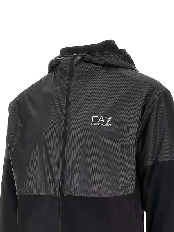 EA7 Logo Print Panelled Hooded Jacket