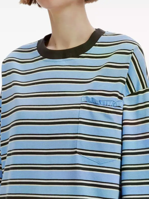 TOUT A COUP Striped Ruffled-pocket T-shirt