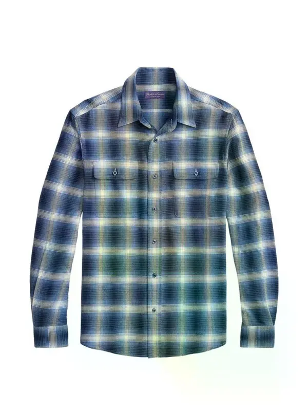 Ralph Lauren Purple Label Check-print Pocket-detail Shirt - Blue
