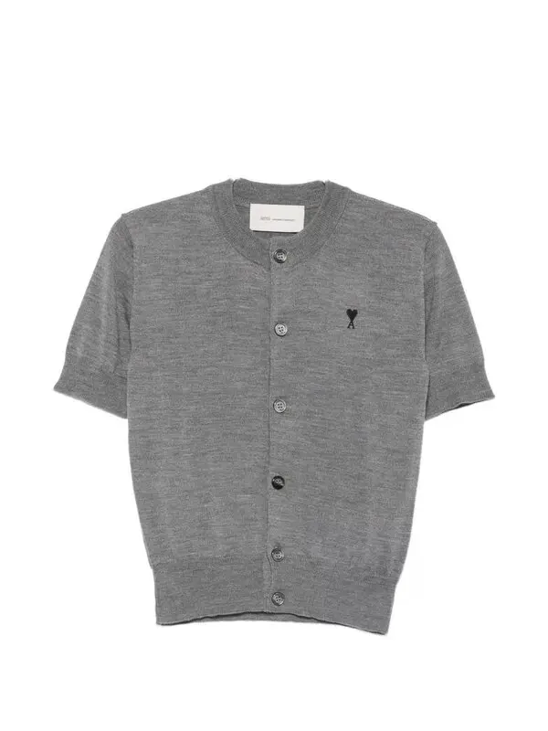 AMI Paris De Coeur Short-sleeve Cardigan - Grey