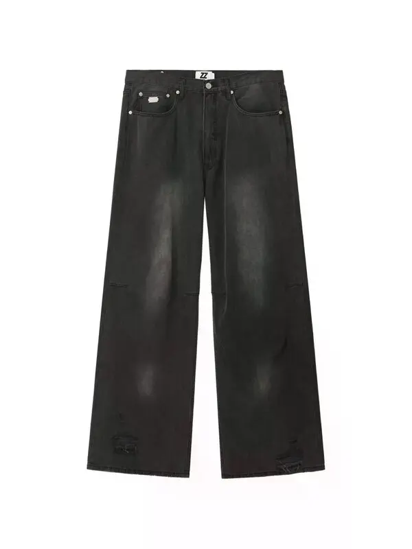 Izzue Distressed Wide-leg Jeans - Black