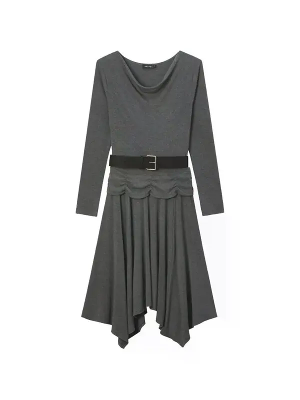 TOUT A COUP Belted Handkerchief-hem Midi Dress - Grey