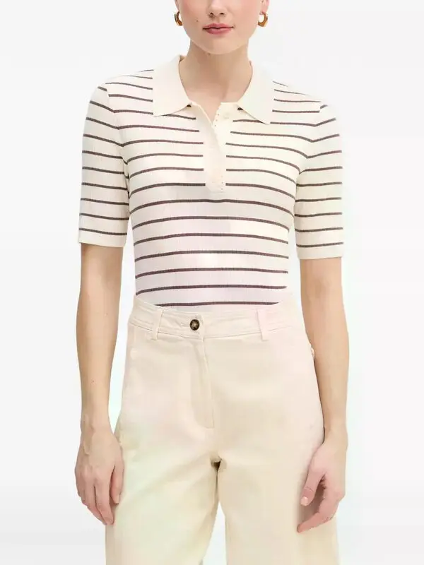 MOS MOSH Striped Ribbed Polo Shirt - Neutrals