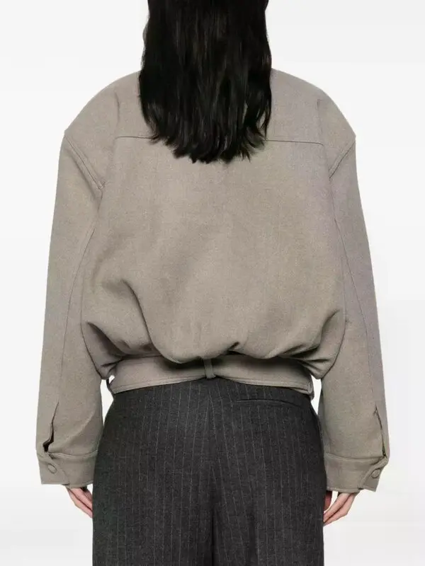 LA PISCINE Belted High-neck Bomber Jacket - Grey