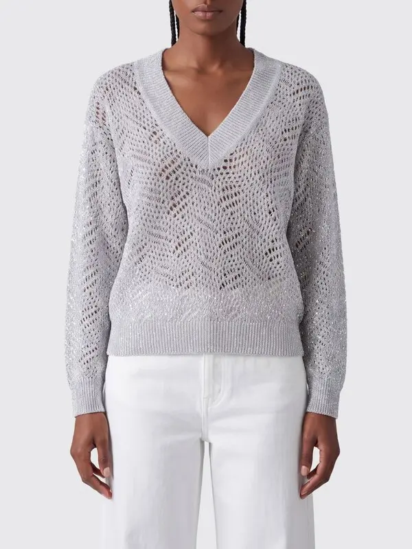 Brunello Cucinelli V-neck Sequined Pullover - Grey
