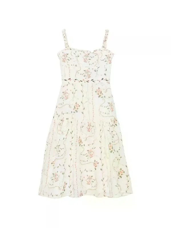 Agua Bendita Floral-print Linen Midi Dress - Neutrals