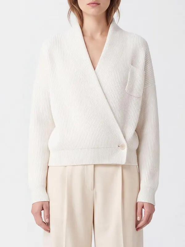 Brunello Cucinelli Cashmere Shawl Collar Wrap Cardigan - White
