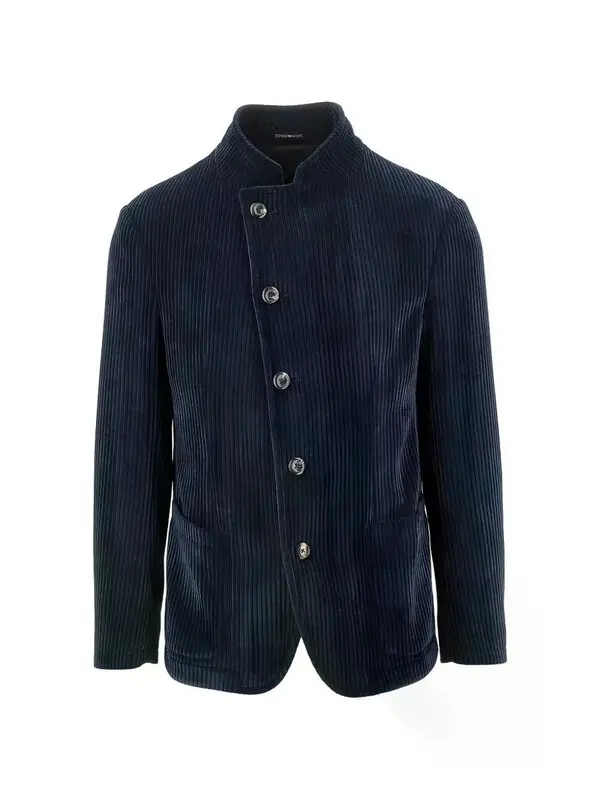 Emporio Armani Corduroy Mandarin-collar Jacket - Blue