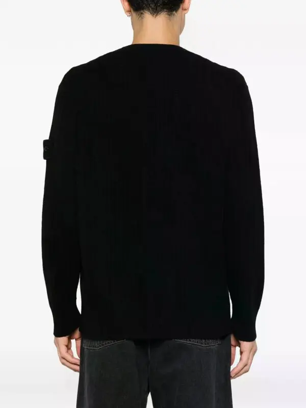 Stone Island Ribbed Logo-patch Sweater - Black
