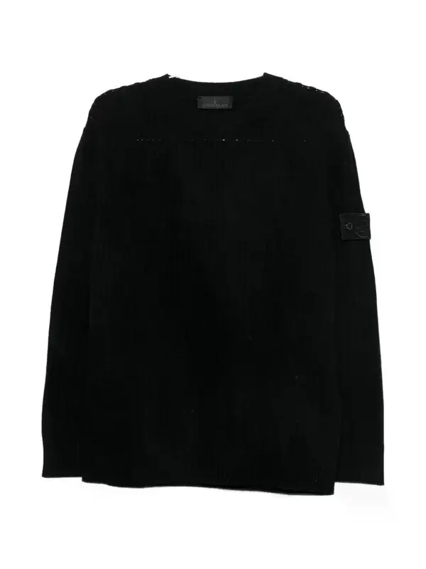 Stone Island Ribbed Logo Patch Sweater - Black