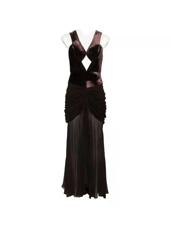 Zimmermann Velvet-panelled Ruched Maxi Dress - Brown