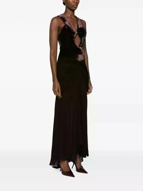 Zimmermann Velvet-panelled Ruched Maxi Dress - Brown