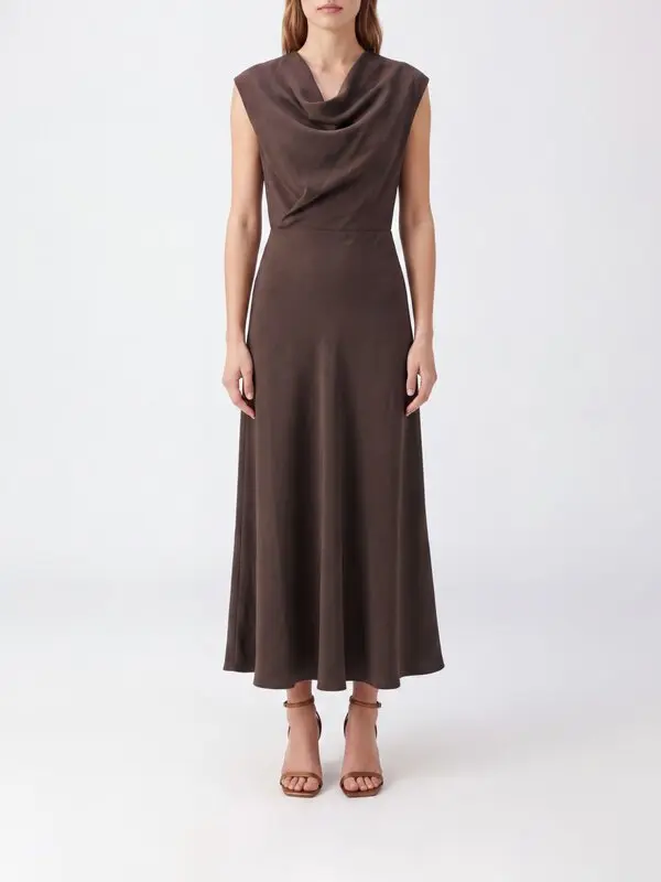 Brunello Cucinelli Draped Cowl Neck Midi Dress - Cocoa