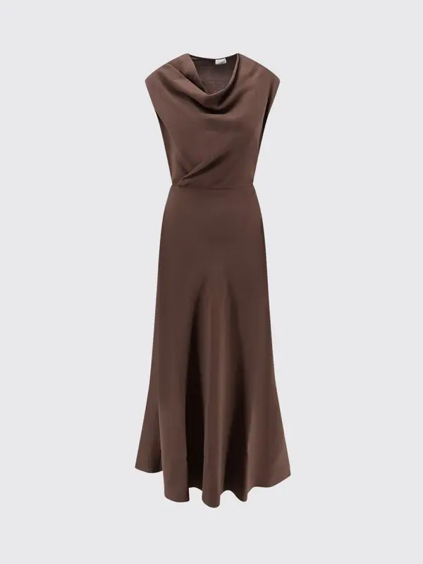 Brunello Cucinelli Draped Cowl Neck Midi Dress - Cocoa