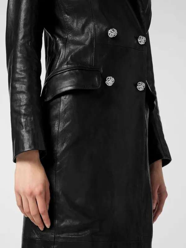 Philipp Plein Double Breasted Leather Coat