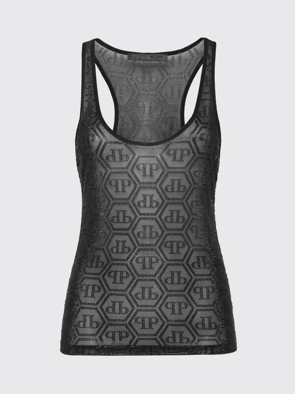 Philipp Plein Logo Embellished Sheer Tank Top