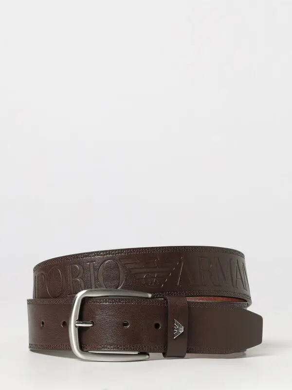 Emporio Armani Bovine Leather Belt With Embossed Logo - Brown