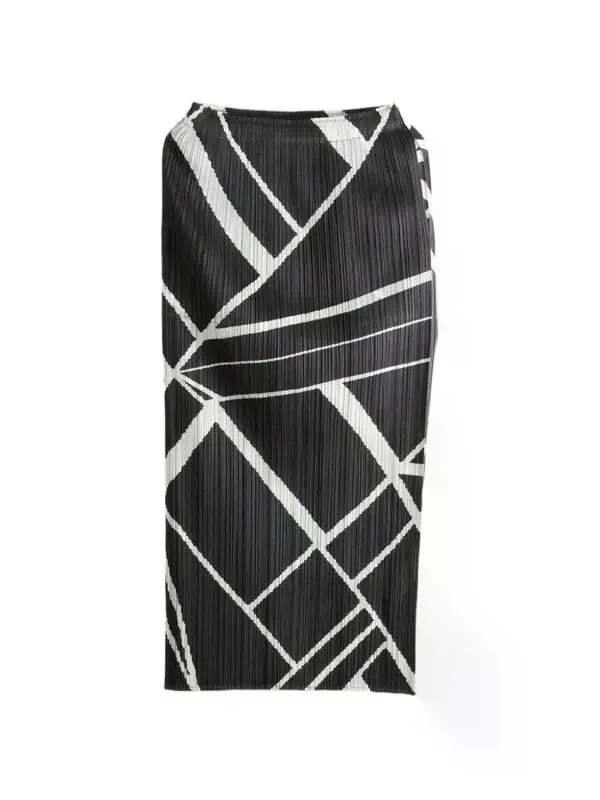 Issey Miyake Geometric-print Plissé Midi Skirt - Black