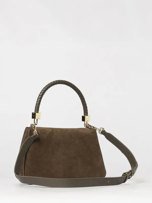 COCCINELLE Tiggy Leather And Suede Shoulder Bag With Woven Handle - Mud