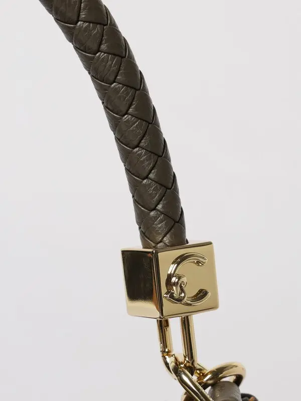 COCCINELLE Tiggy Leather And Suede Shoulder Bag With Woven Handle - Mud