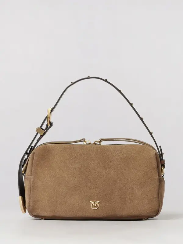 Pinko Suede Shoulder Bag With Studded Strap - Brown