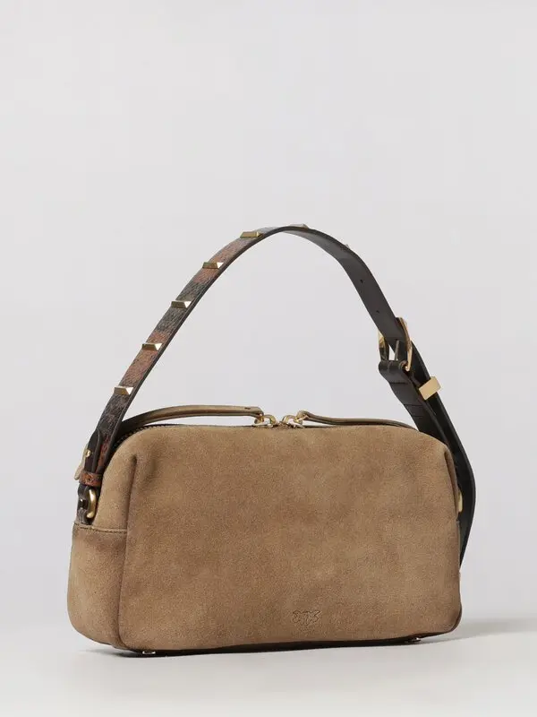 Pinko Suede Shoulder Bag With Studded Strap - Brown
