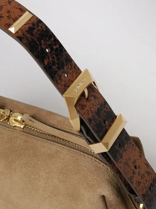 Pinko Suede Shoulder Bag With Studded Strap - Brown