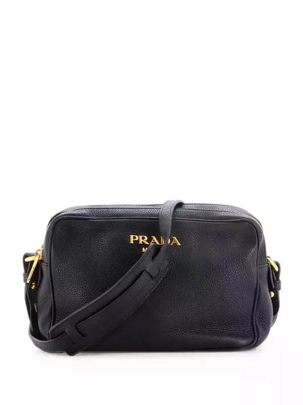 Prada Double Zip Camera Bag Vitello Daino Crossbody Bag - Black