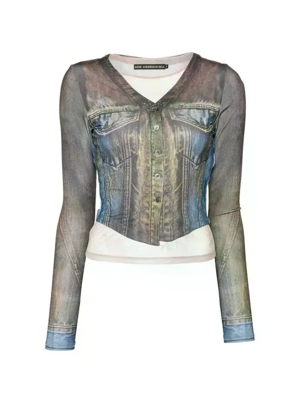 Andersson Bell Denim-print Layered Blouse